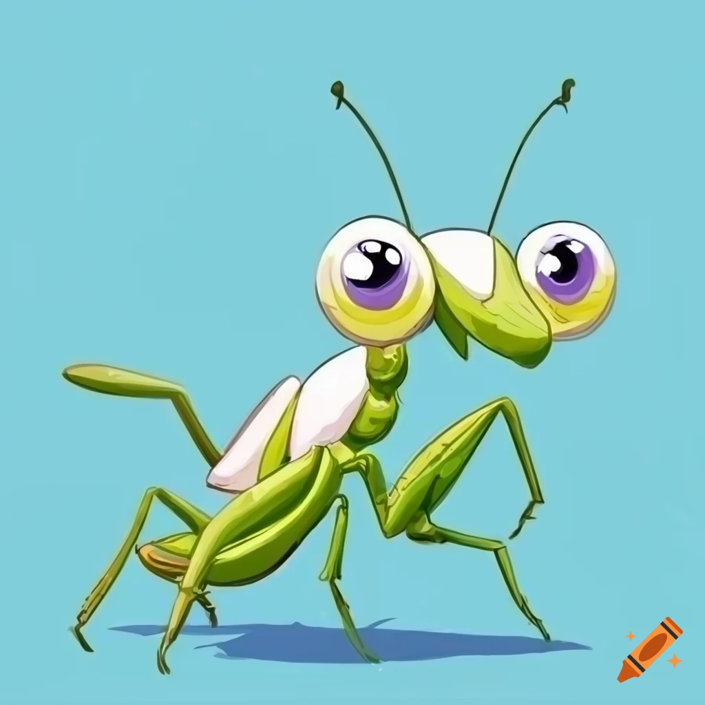 Cartoon illustrations of a white mantis for tabletop game on Craiyon