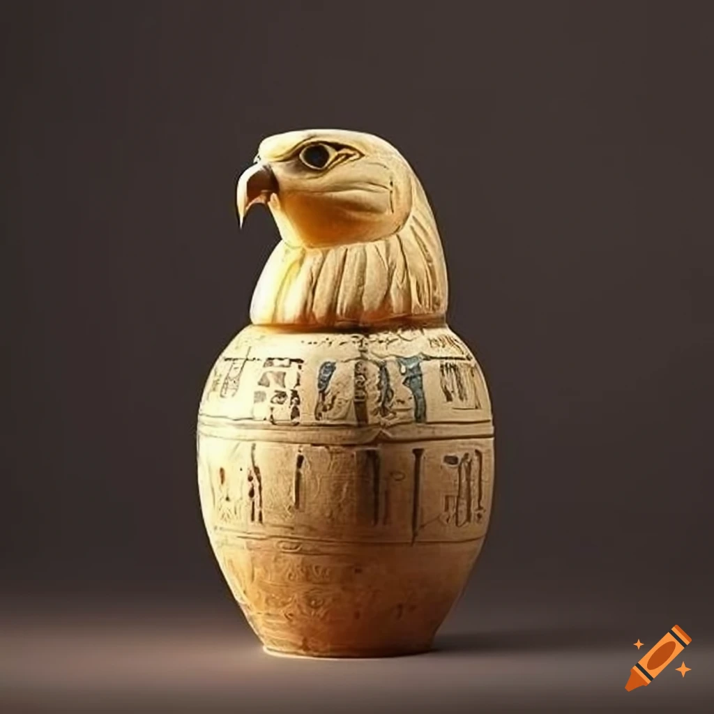 Ancient egyptian falcon canopic jar replica with hieroglyphs by john ...