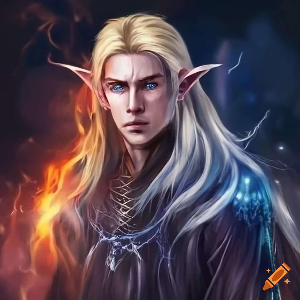 Male elven wizard casting elemental spells on Craiyon