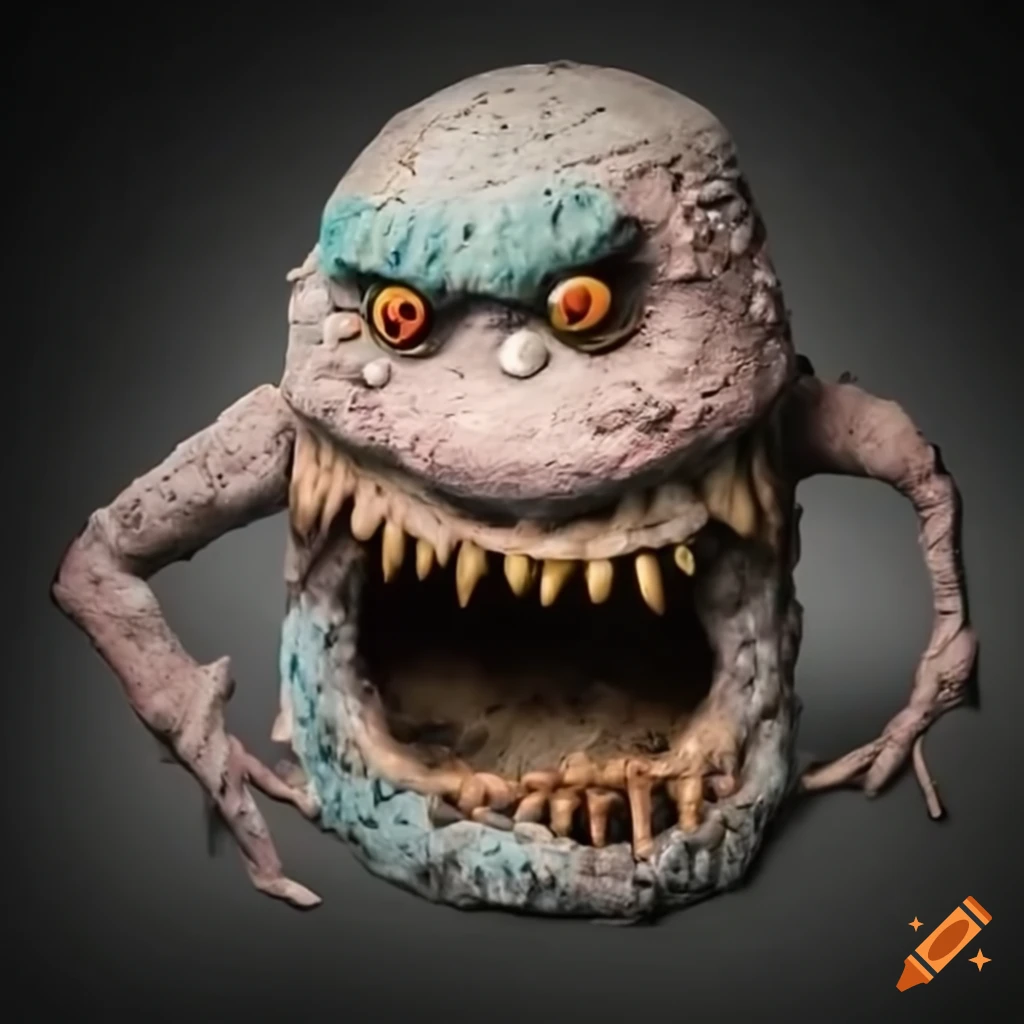 Basement Monster in a cobblestone basement with water leaks on Craiyon