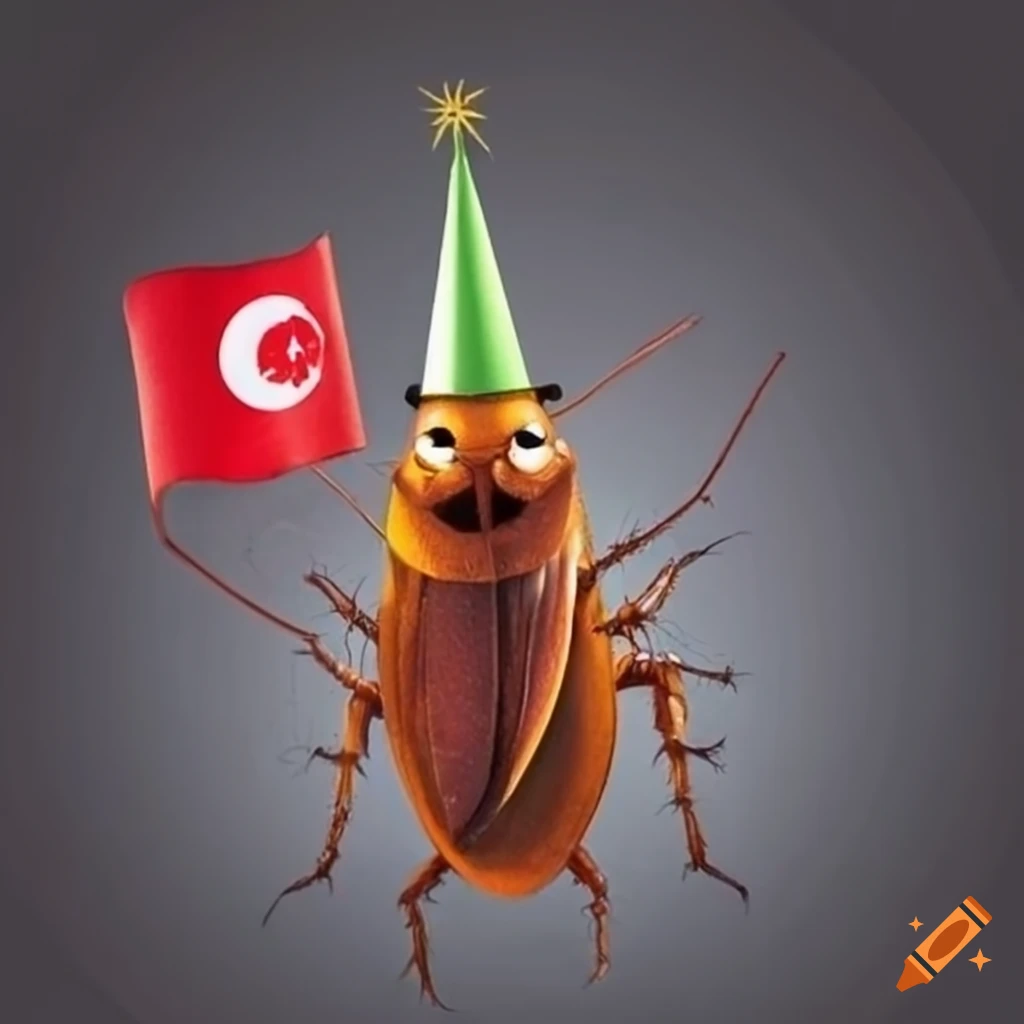 Fun cockroach with birthday hat and turkish flag on Craiyon