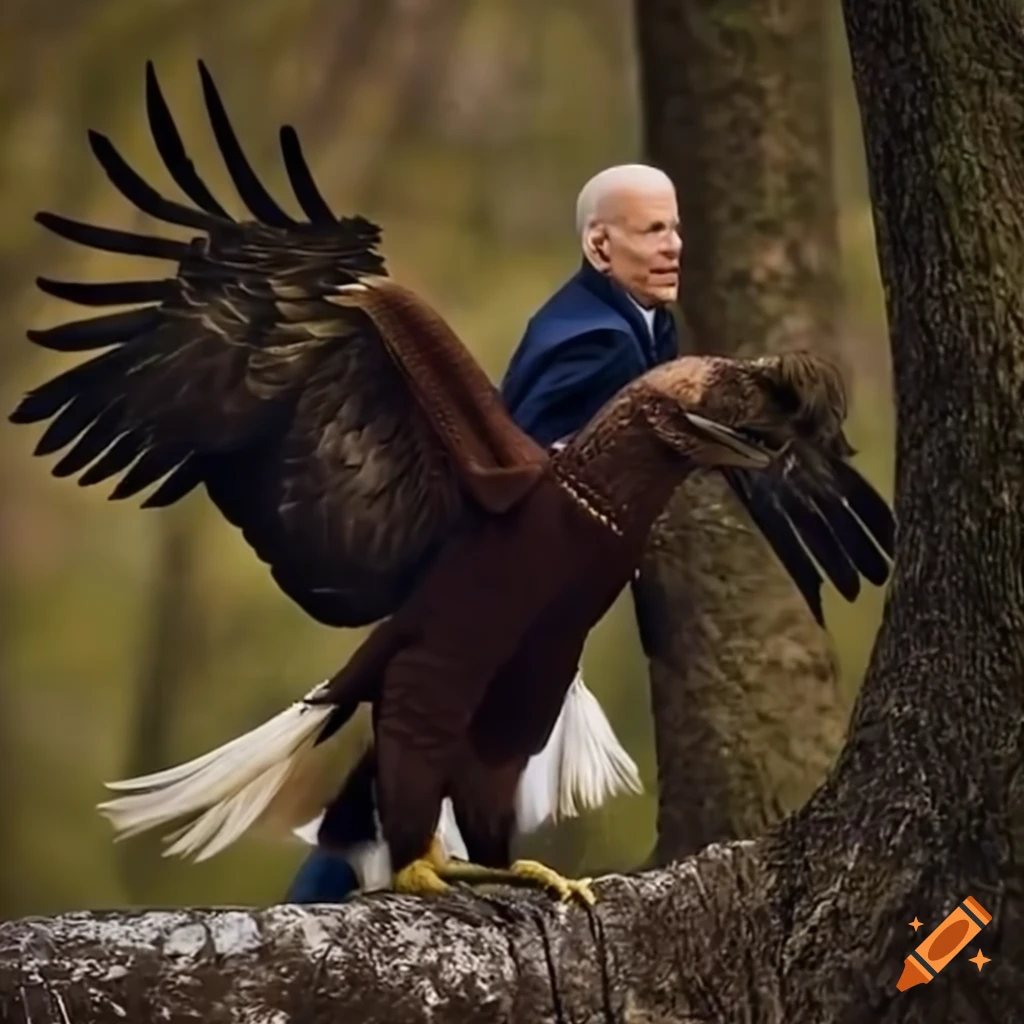 Joe biden riding an eagle in a patriotic manner on Craiyon