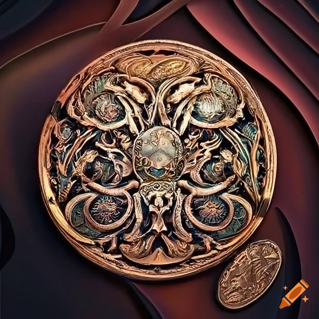 Detailed fantasy coin with art nouveau designs on Craiyon