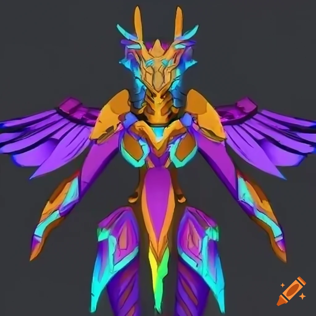 Stylized valkyrie power armor with a rainbow plasma phoenix theme on ...