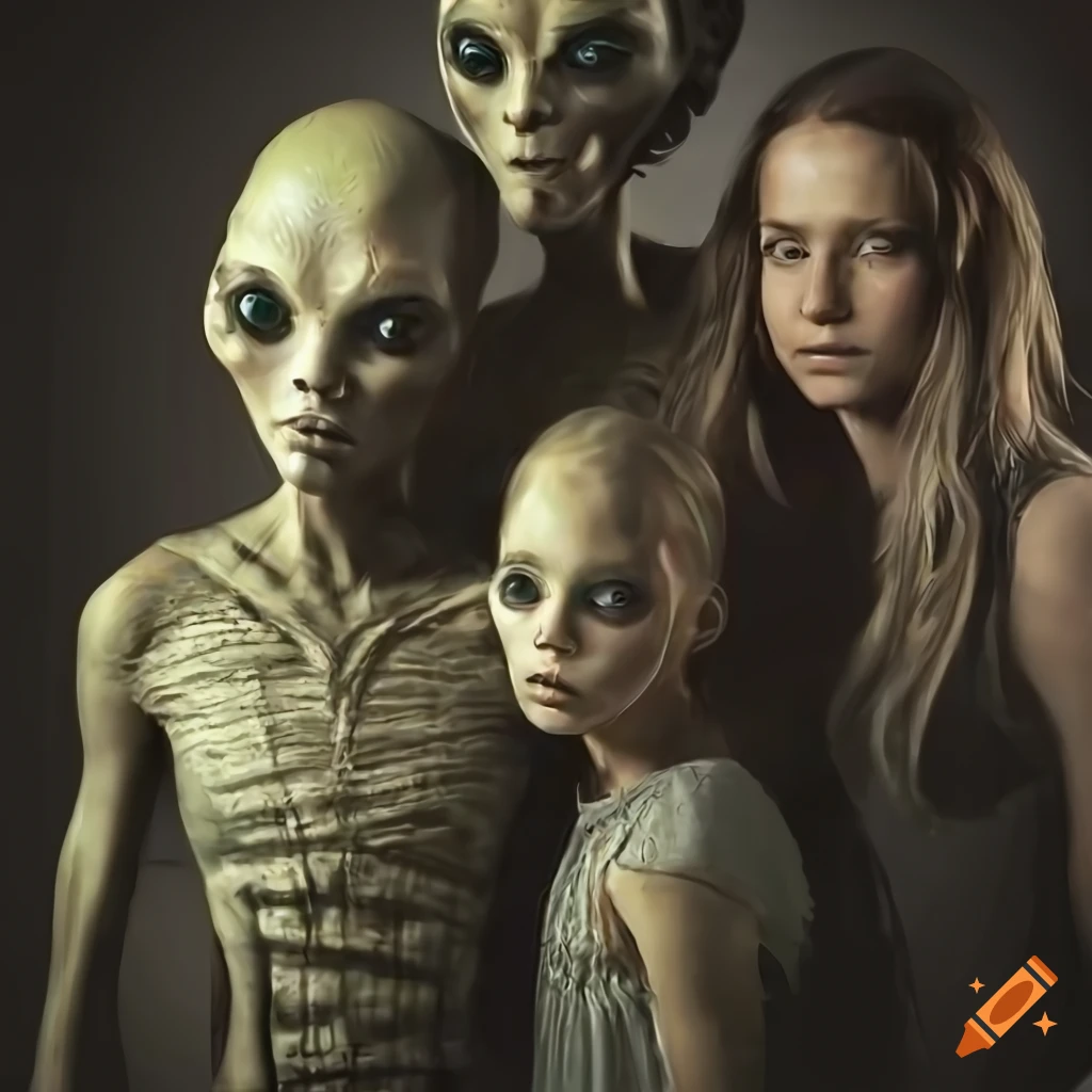 Alien family portrait in a studio setting with boys and girls on Craiyon