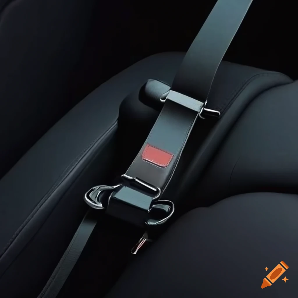 Close-up of seat belts and front seats in a car on Craiyon