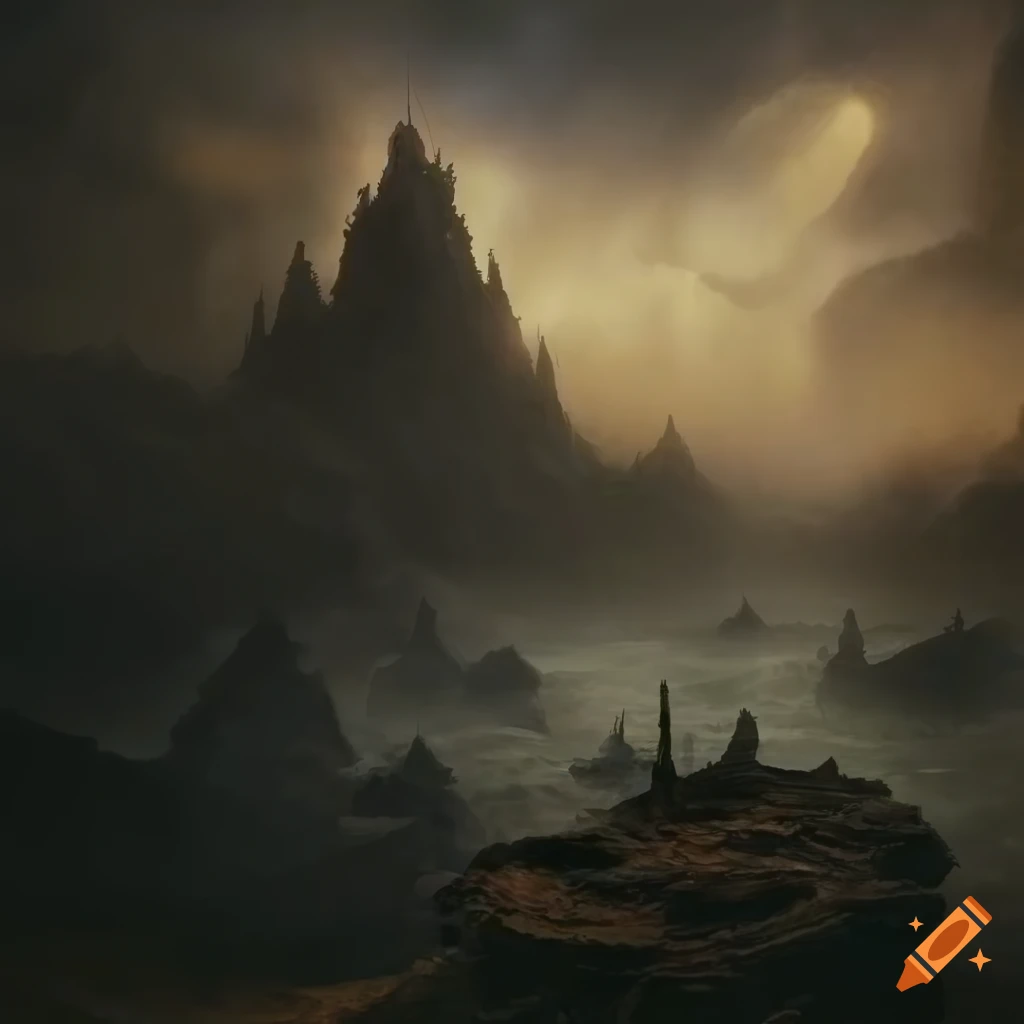 Dark fantasy map terrain illustration by john howe and alan lee for ...