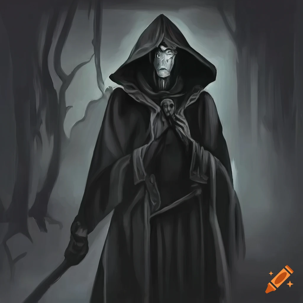 Archmage wizard composed of shadows in dark attire in oil painting on ...