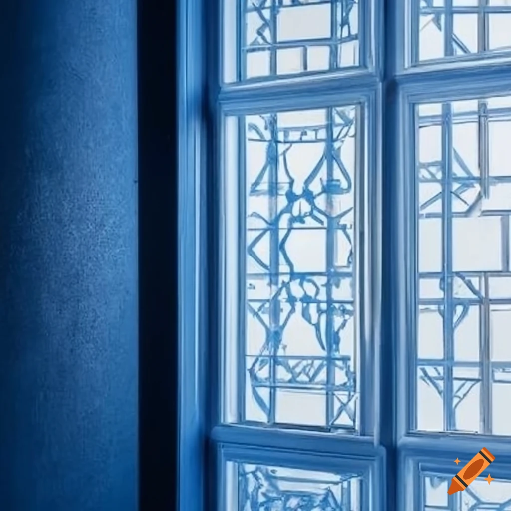 Blue window with 6 panes on a white wall on Craiyon