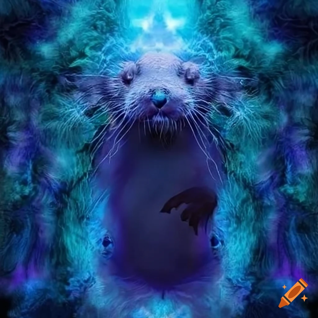 Mythical purple otter in mystical robe with ethereal blue aura on Craiyon