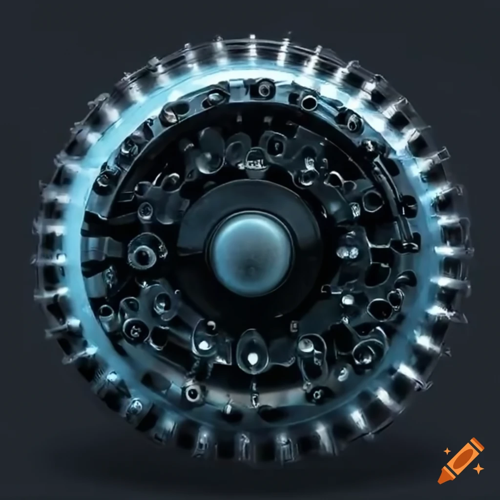 Detailed view of electric car axial-motor powered wheels on Craiyon