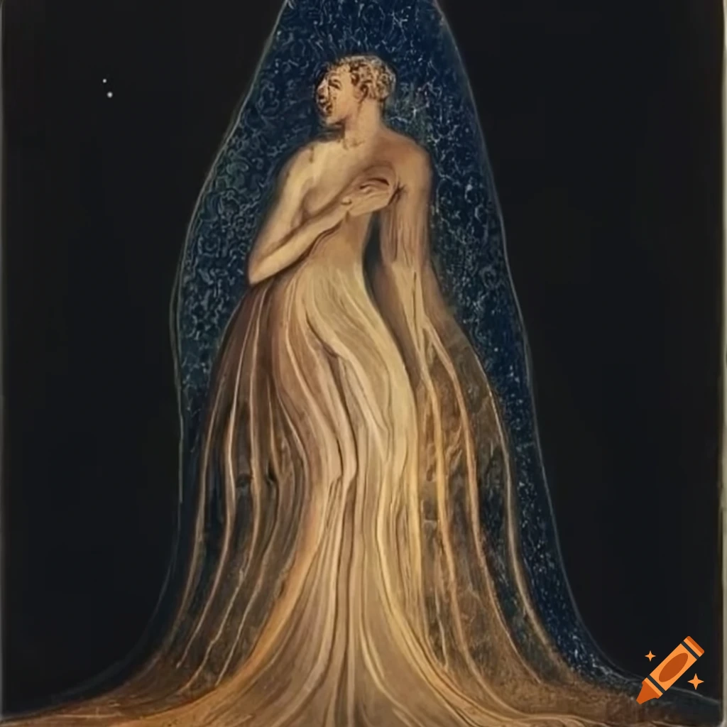 Enlightened spirit ascending hill under starry sky with planets ...