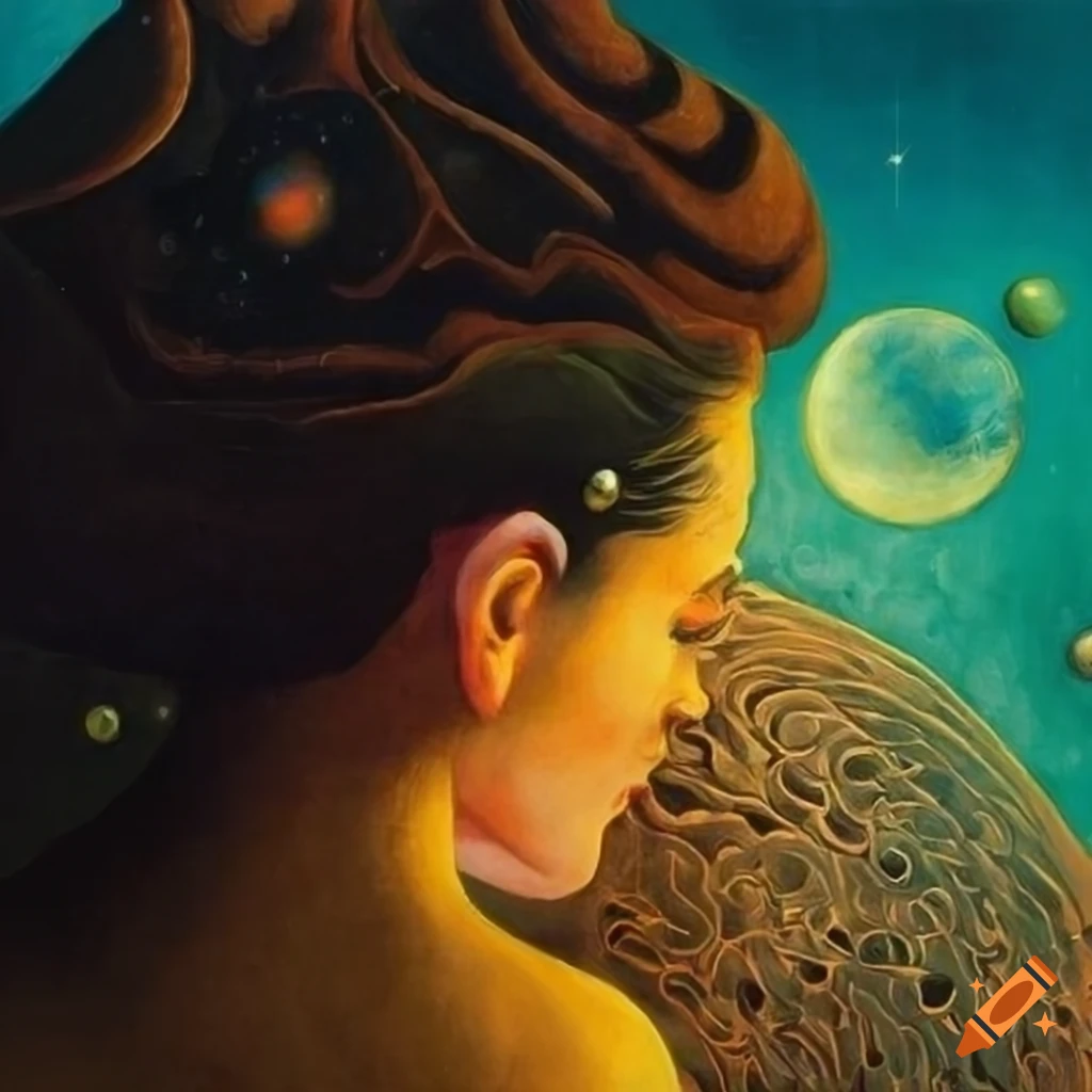 Science fiction pulp magazine cover with a nonbinary human gazing ...