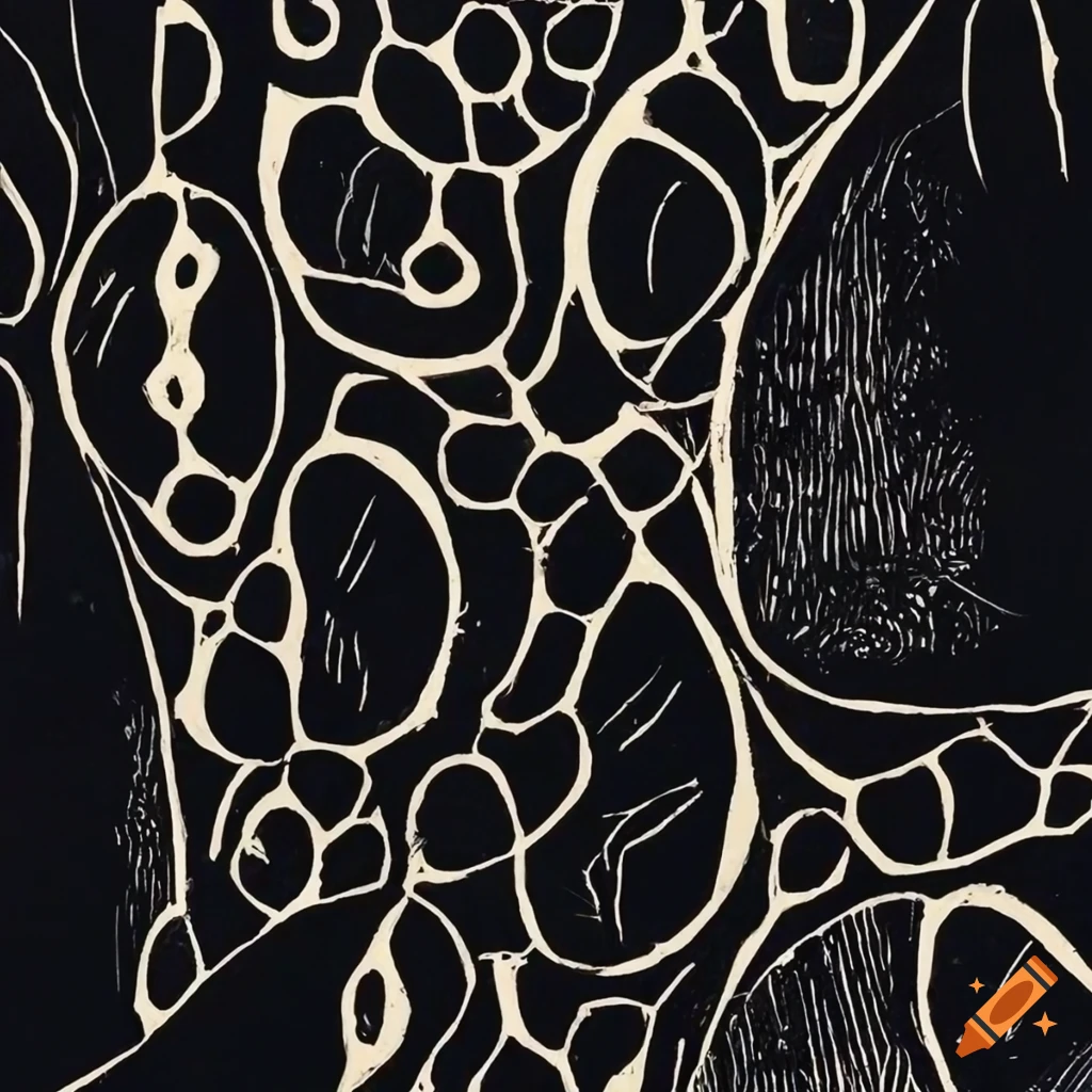 Intricate linoleum block print with bold geometric patterns on Craiyon