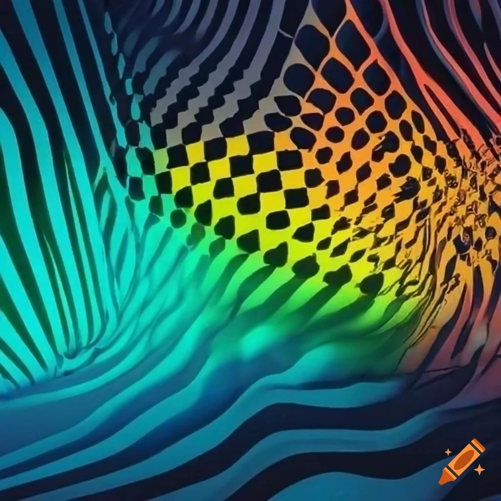 Riptide geometric camouflage pattern in bold colors on Craiyon