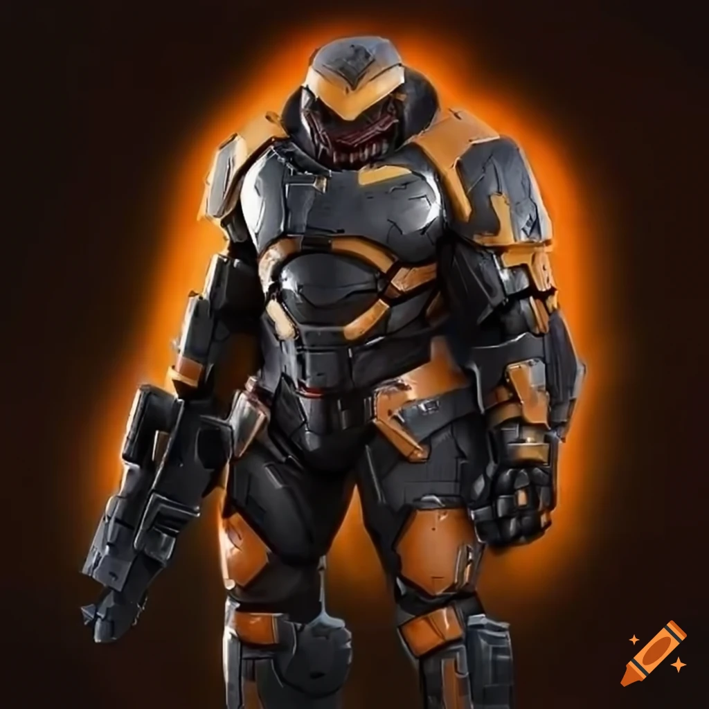 Futuristic juggernaut armor in black and mustard colors with red ...