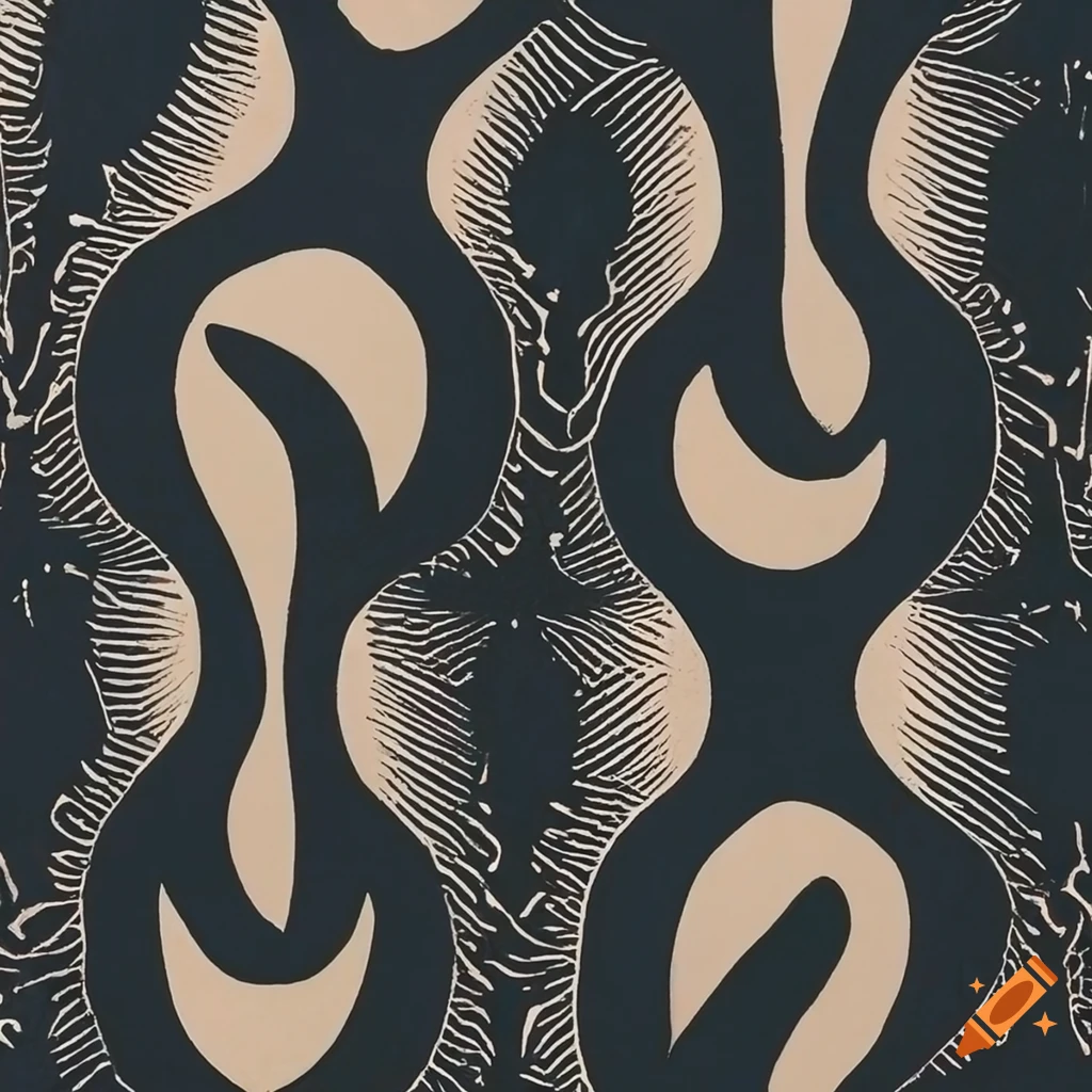 Intricate linoleum block print with bold geometric patterns on Craiyon