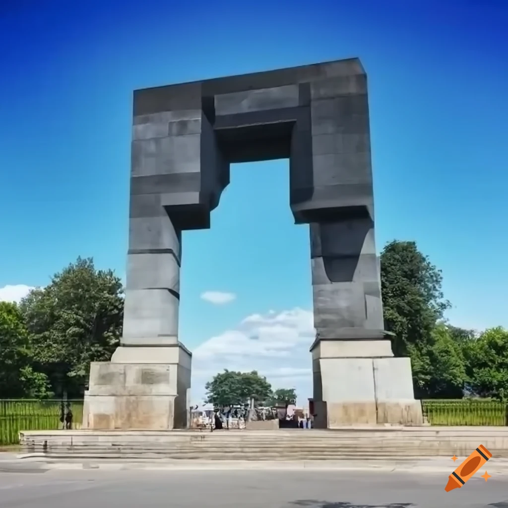 Street view of the Impossible Monument on a busy summer day on Craiyon