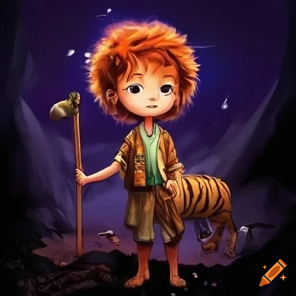 Children's book cover with tiger, fox, panda, frog, cowboy, ant, hunter ...