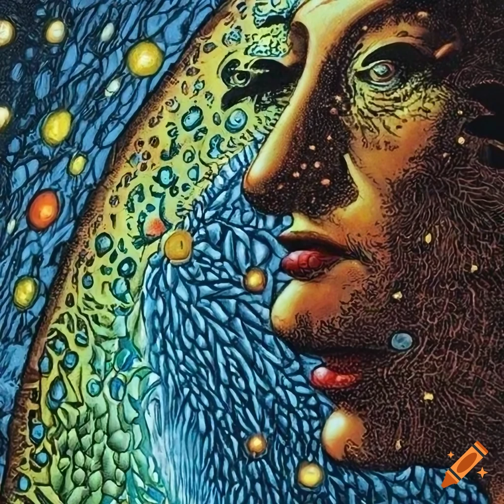 Nonbinary human looking through the celestial veil in science fiction ...