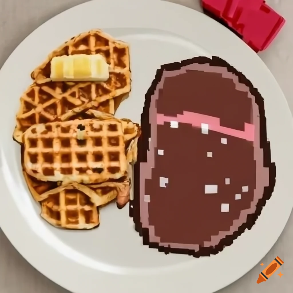 Minecraft-inspired steak and waffles on Craiyon