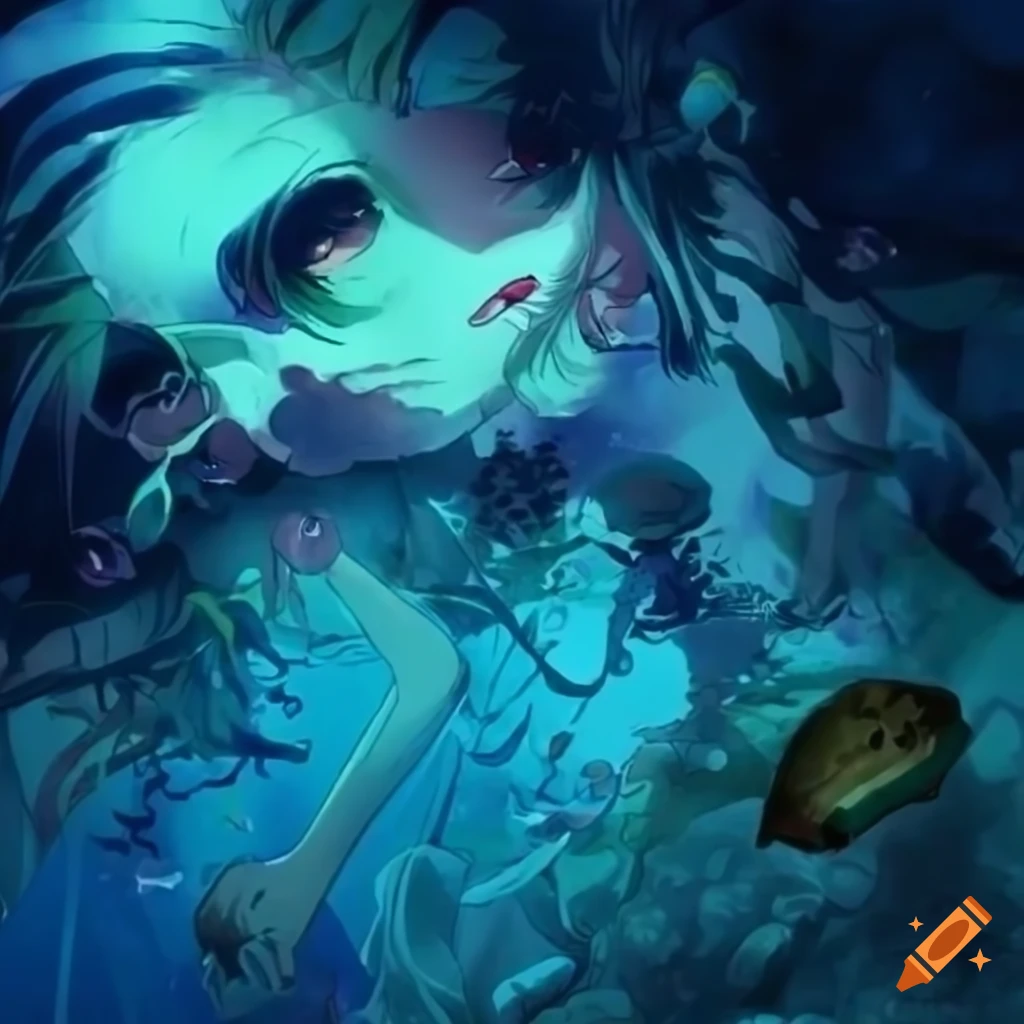 Underwater anime breakcore album cover on Craiyon
