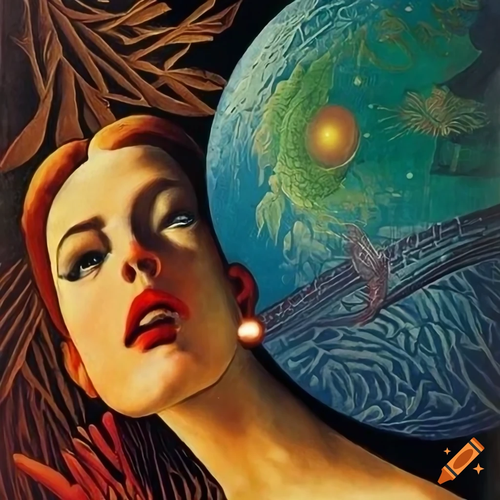 Science Fiction pulp magazine cover featuring a nonbinary human gazing ...