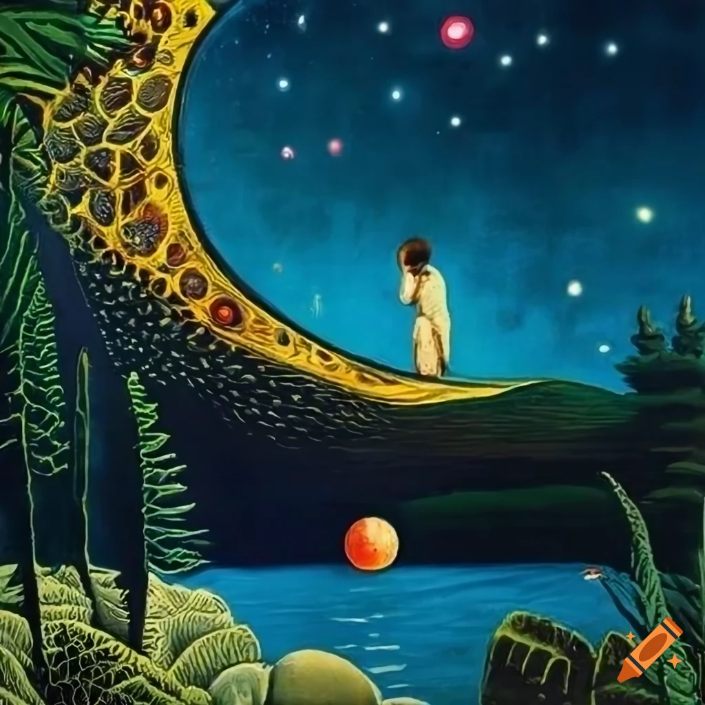 Nonbinary human gazing through celestial veil in science fiction art on ...