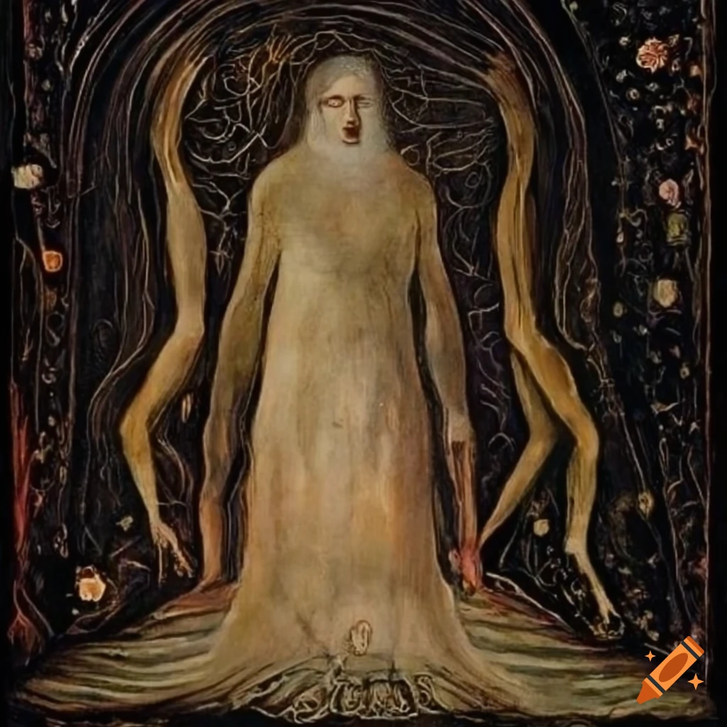 Enlightened spirit walking to hilltop under starry sky with planets ...