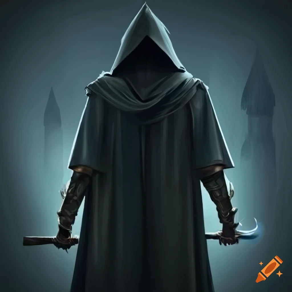 Ancient knight with hooded cloak holding a torch in the dark on Craiyon