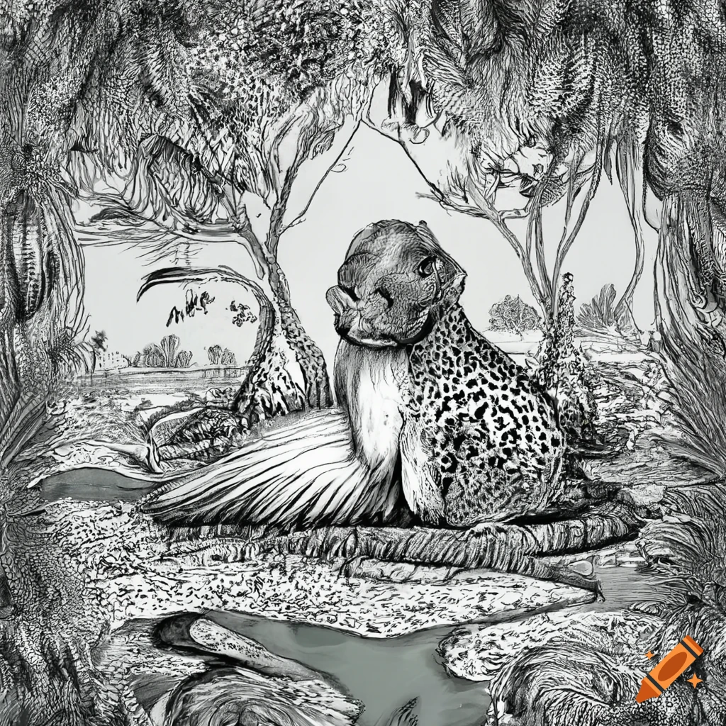 Detailed black and white sketch of serene australian outback with ...