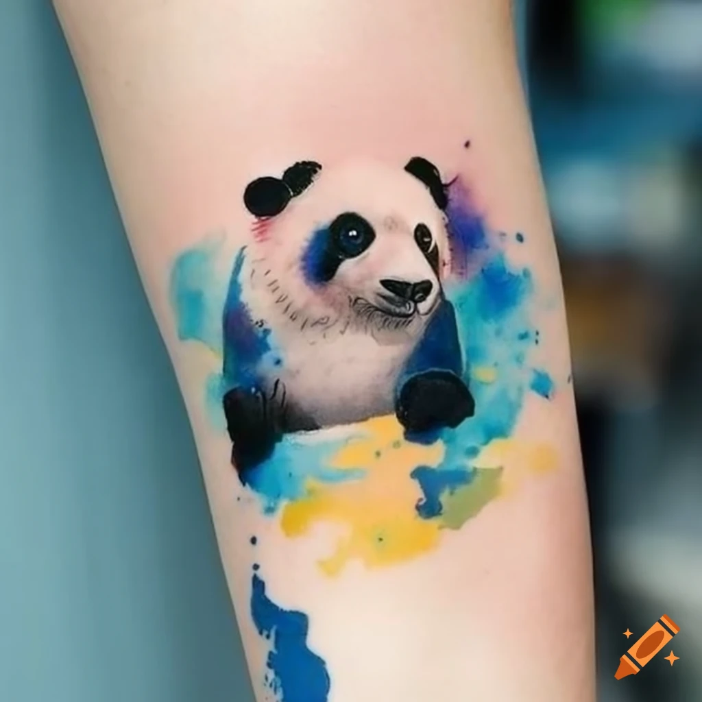 Colorful watercolor panda tattoo design on Craiyon
