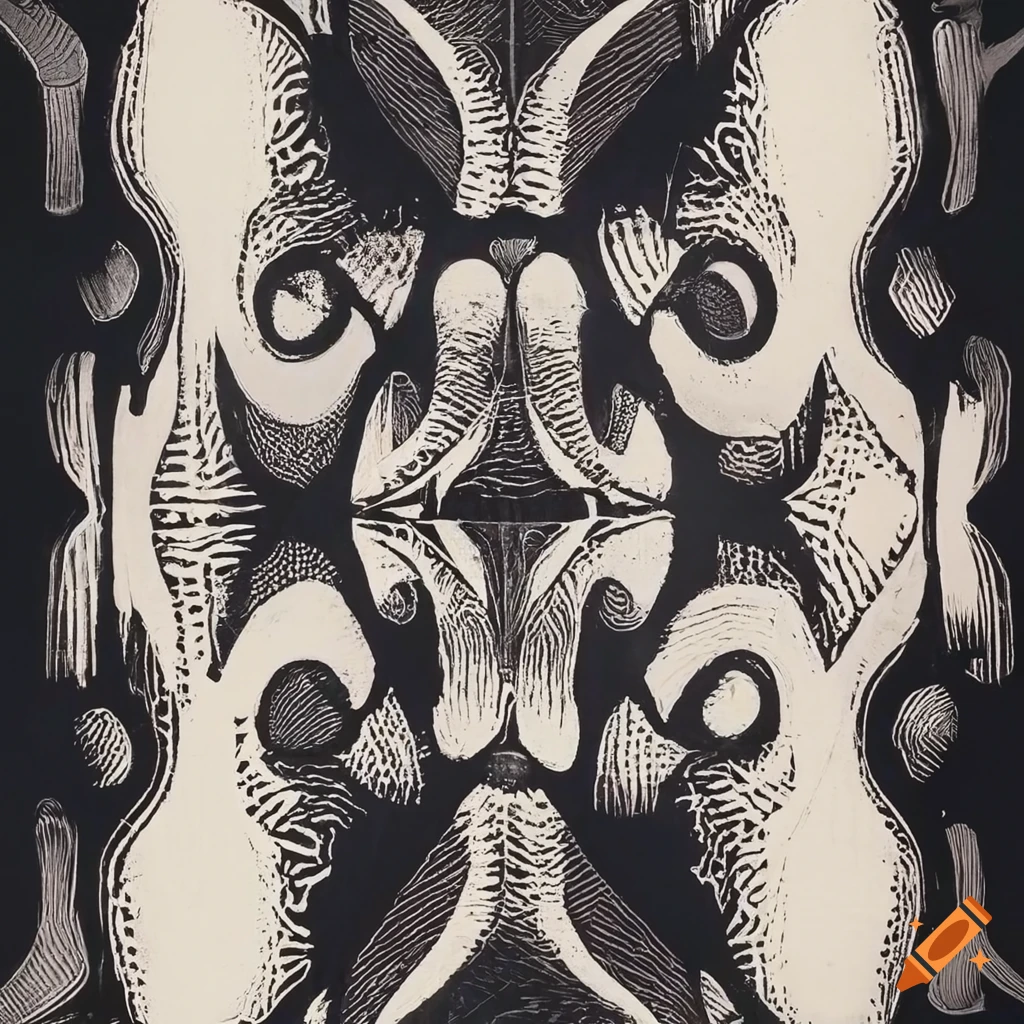 Intricate linoleum block print with bold geometric patterns on Craiyon