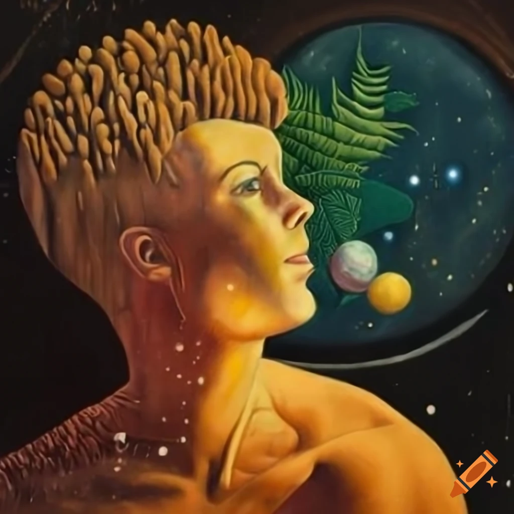 Nonbinary human looking through Celestial veil in Science Fiction pulp ...