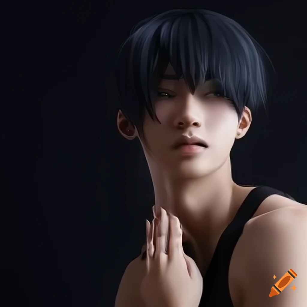 Anime guy with black hair and ponytail, green eyes, light brown skin on ...