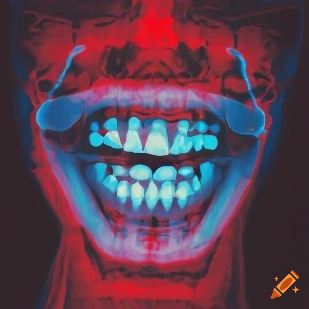 Metallic smile with sharp teeth in vintage 80s art style on Craiyon