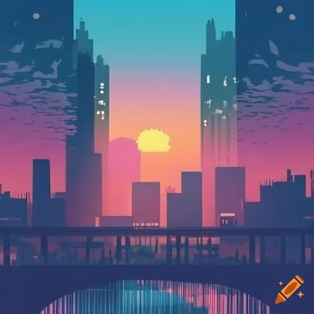 Beautiful city skyline at sunset with a calm and zen atmosphere on Craiyon