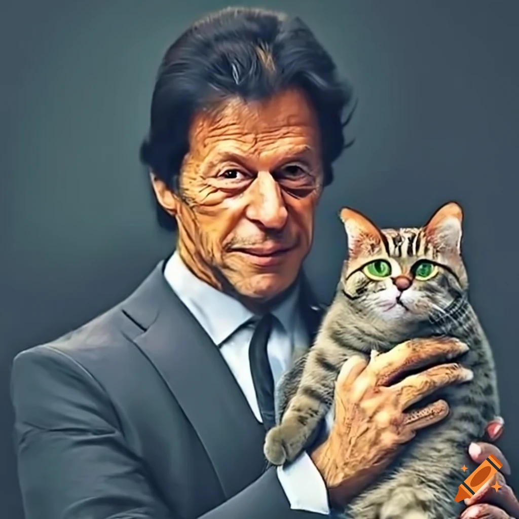Imran khan high-fiving a cute cat on Craiyon