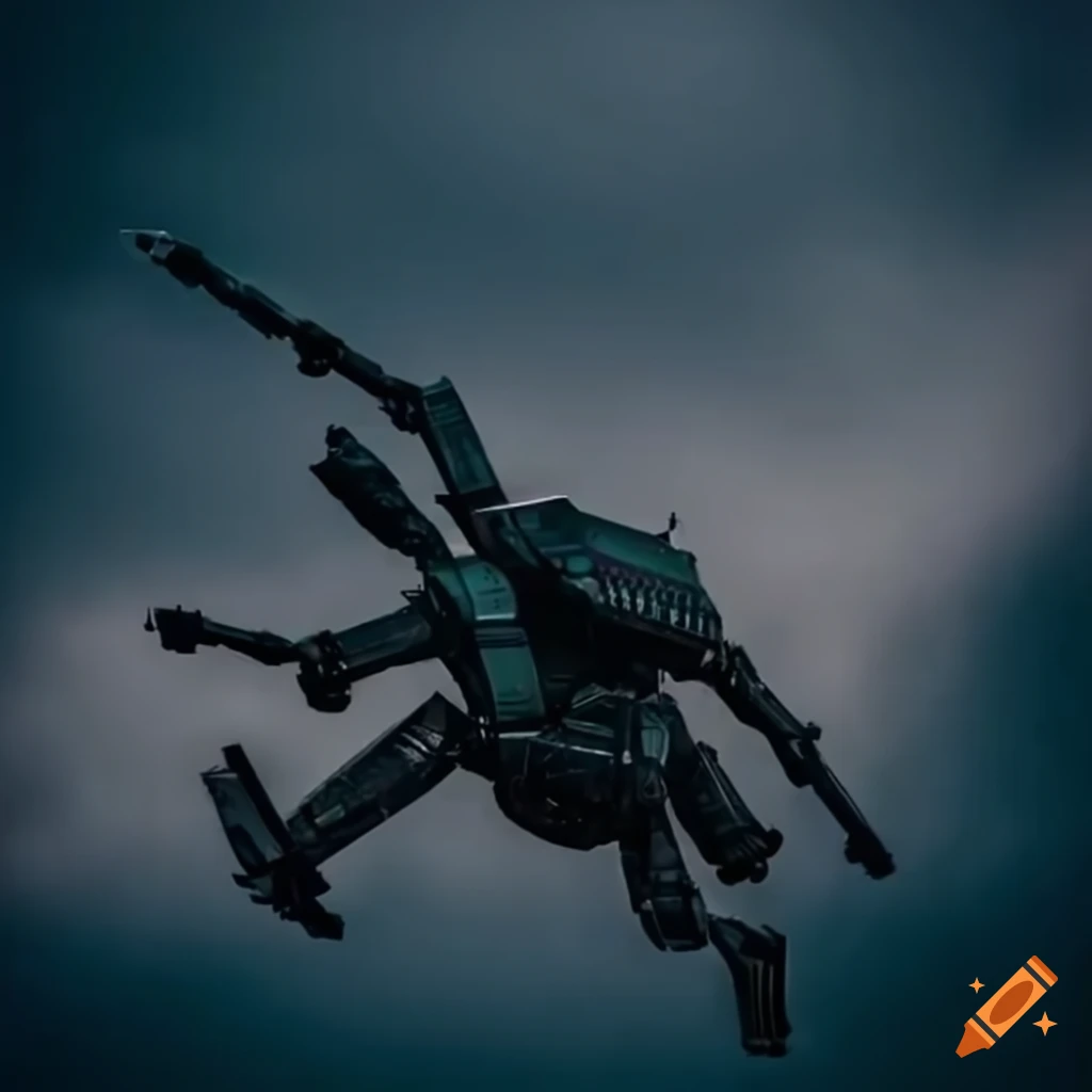 Futuristic mech flying over a medieval European city on Craiyon