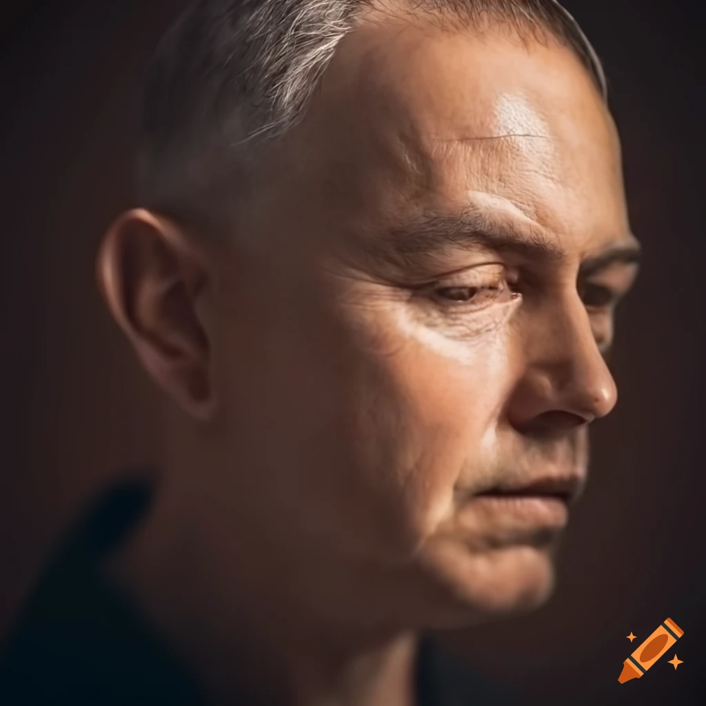 Middle-aged man with stern expression and short brown hair on Craiyon