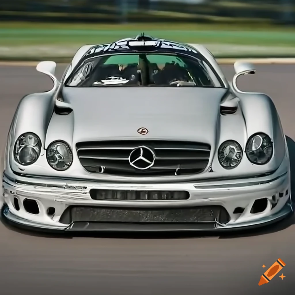 Sleek Mercedes CLK GTR racing on track in 4k resolution on Craiyon
