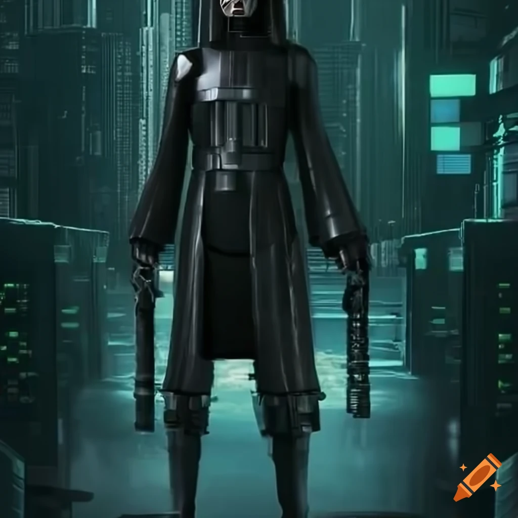 Futuristic fusion of Matrix and Star Wars aesthetics in CGI art on Craiyon