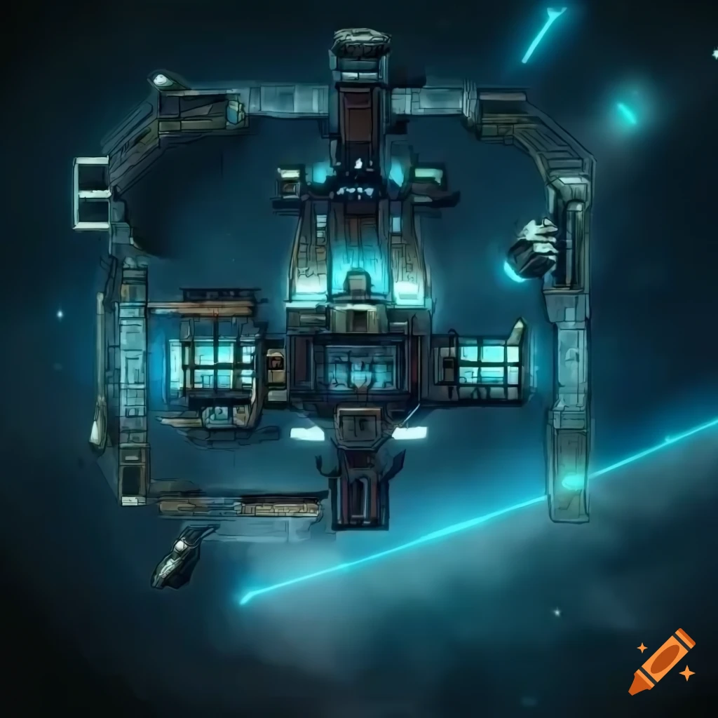 Sci-fi starbase battlemap with 22 rooms on Craiyon