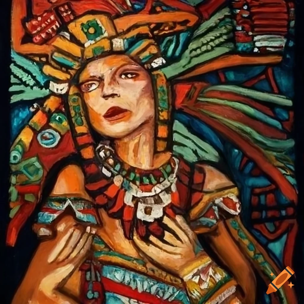 Impressionist aztec shark priestess painting on Craiyon