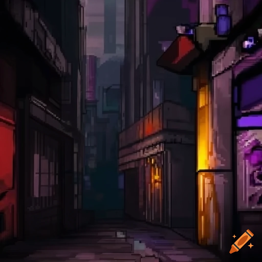 RPG sprite cyberpunk back alley on Craiyon