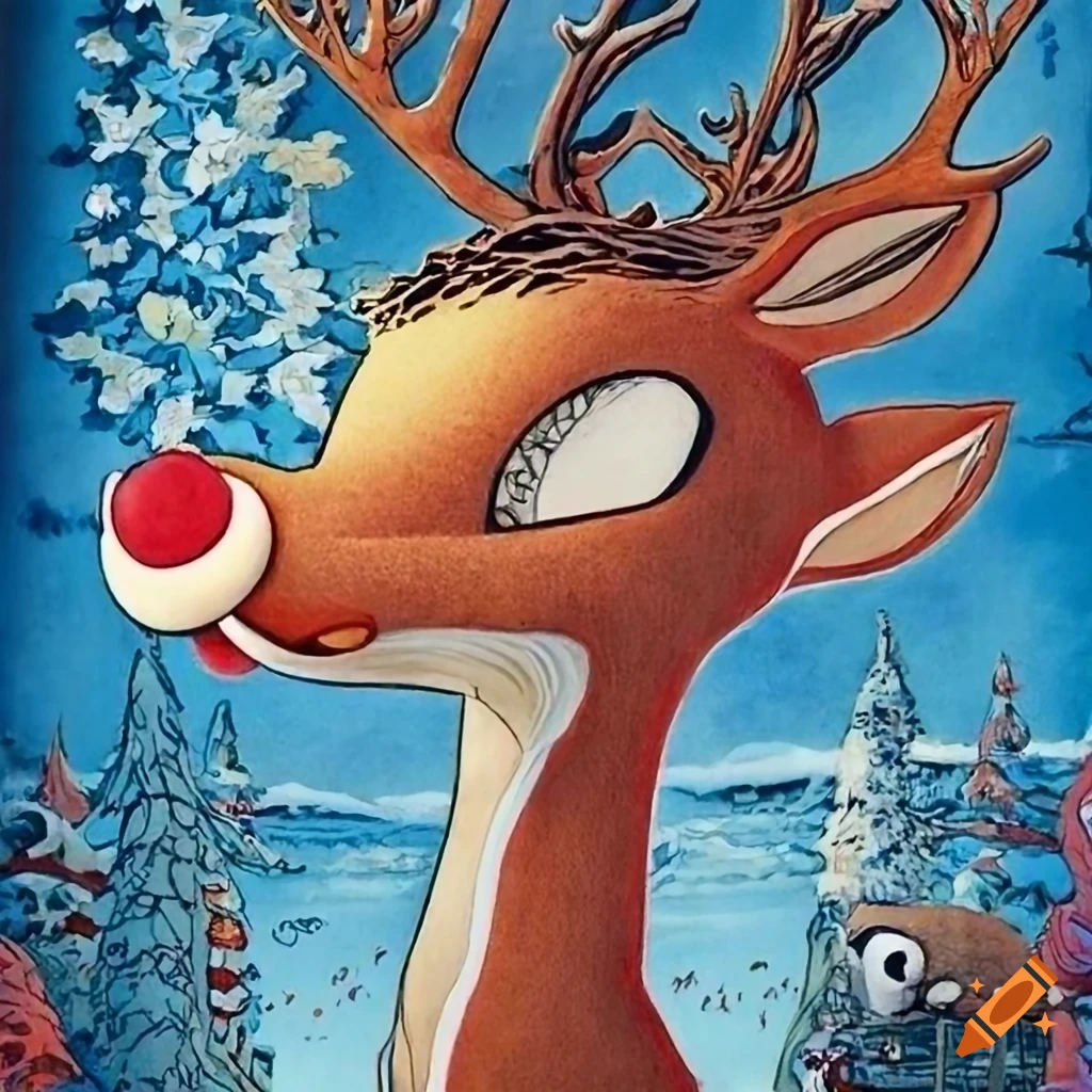 Travel poster inspired by Rudolph the Red Nosed Reindeer with styles of ...