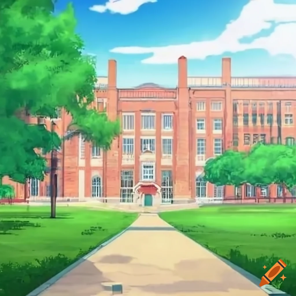 Anime-inspired bustling university campus on a sunny day on Craiyon