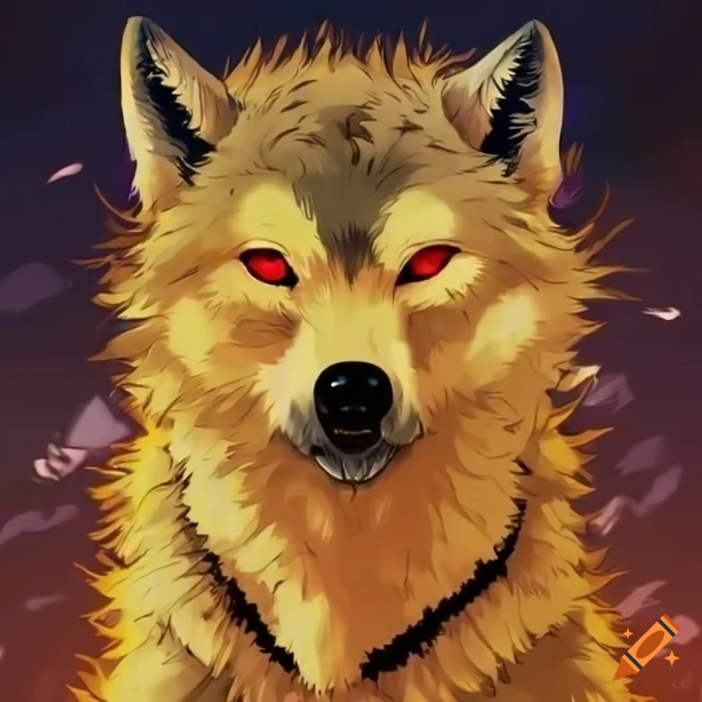Fierce supernatural yellow wolf with mesmerizing eyes in anime style on ...