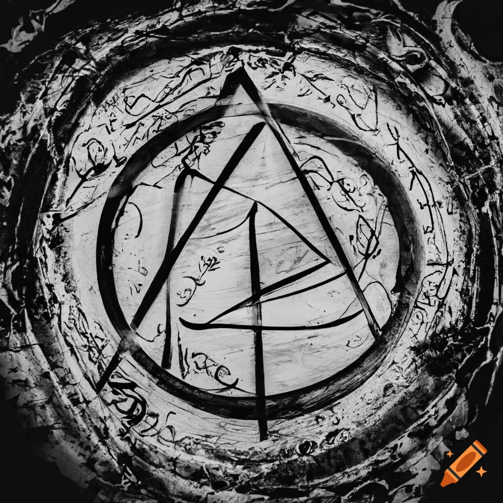 Calligraphy logo of a circle with three triangles on Craiyon