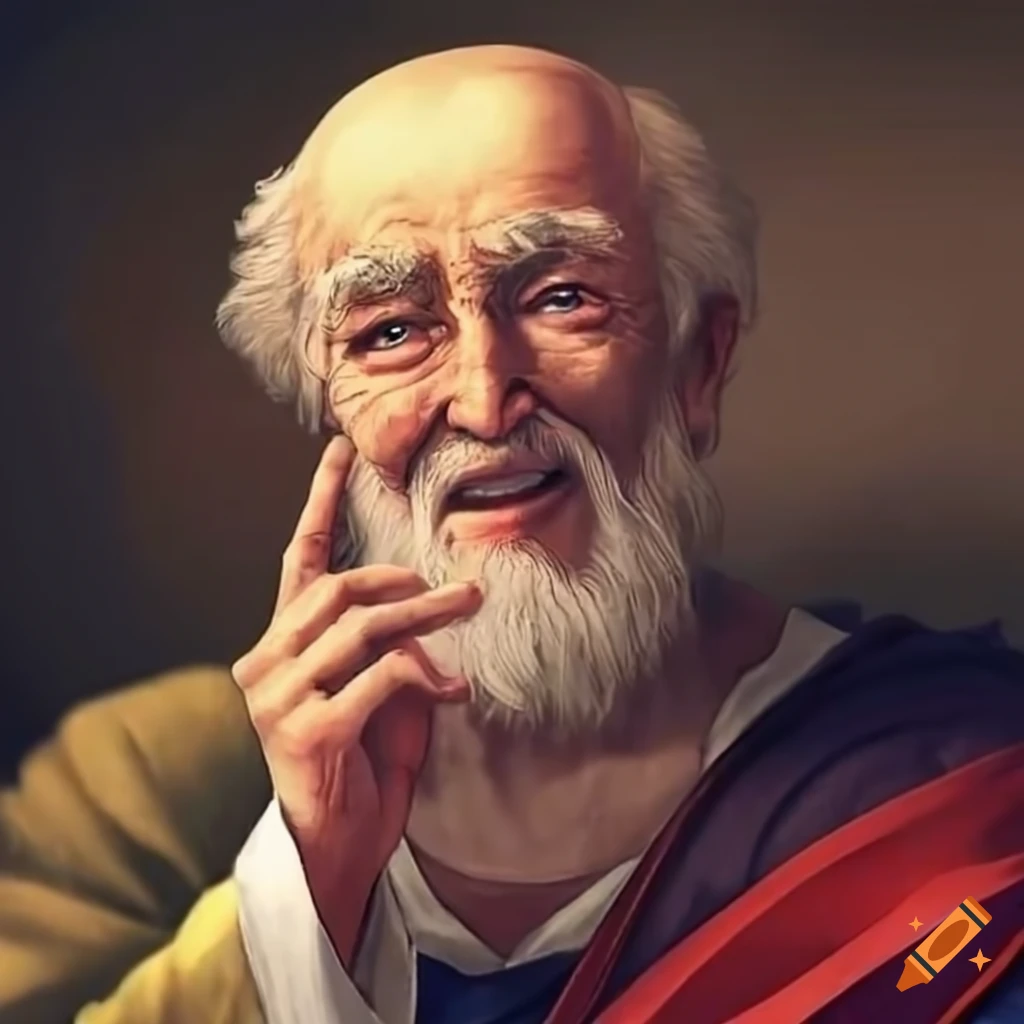 Philosopher King gesturing 'one idea' with a wise smile on Craiyon